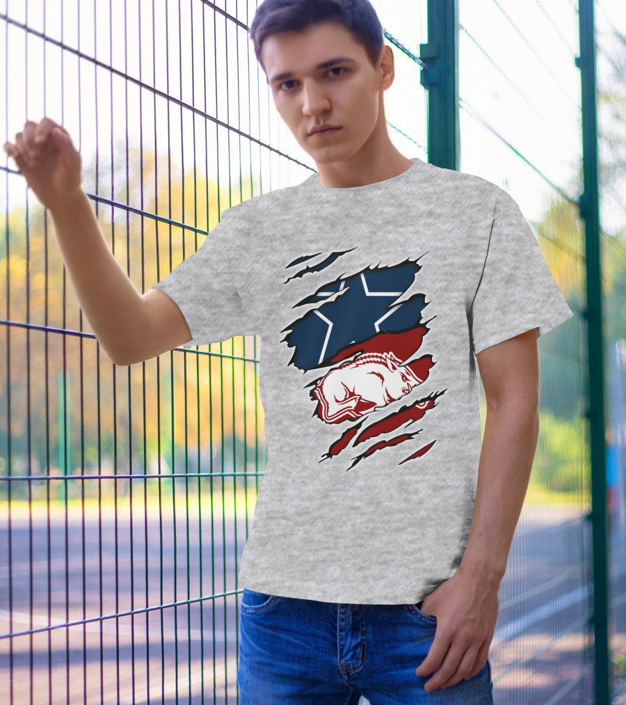 Cowboys Razorbacks Logo Fusion With Star And Hog T-Shirt