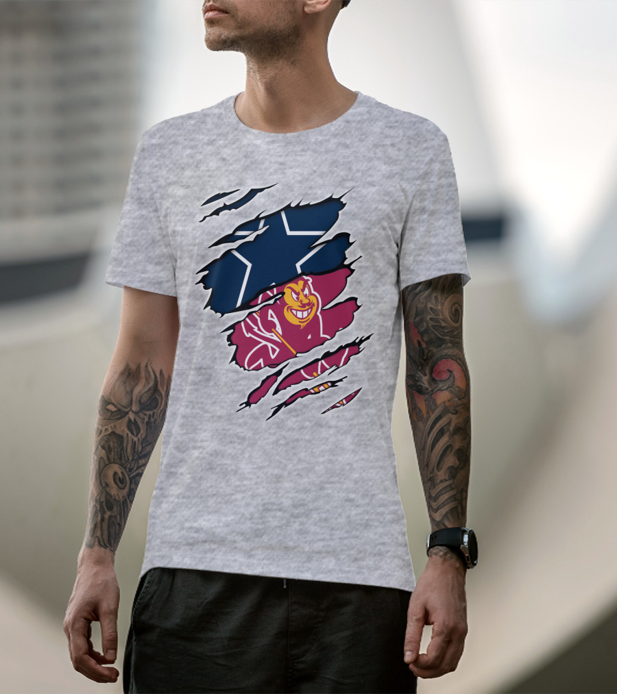 Cowboys ASU Cowboys Logo Mashup With Blue Star And Sun Devil T-Shirt