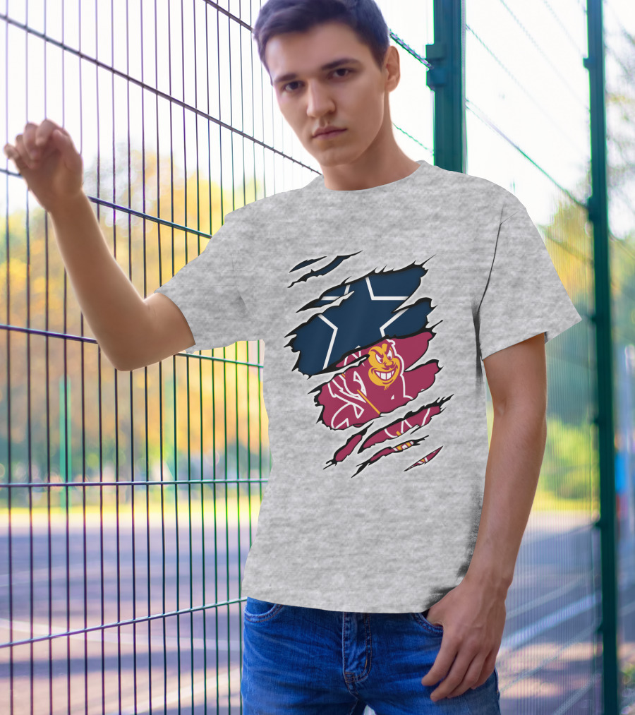 Cowboys ASU Cowboys Logo Mashup With Blue Star And Sun Devil T-Shirt