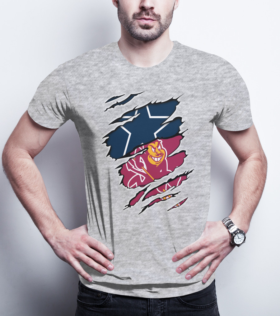 Cowboys ASU Cowboys Logo Mashup With Blue Star And Sun Devil T-Shirt