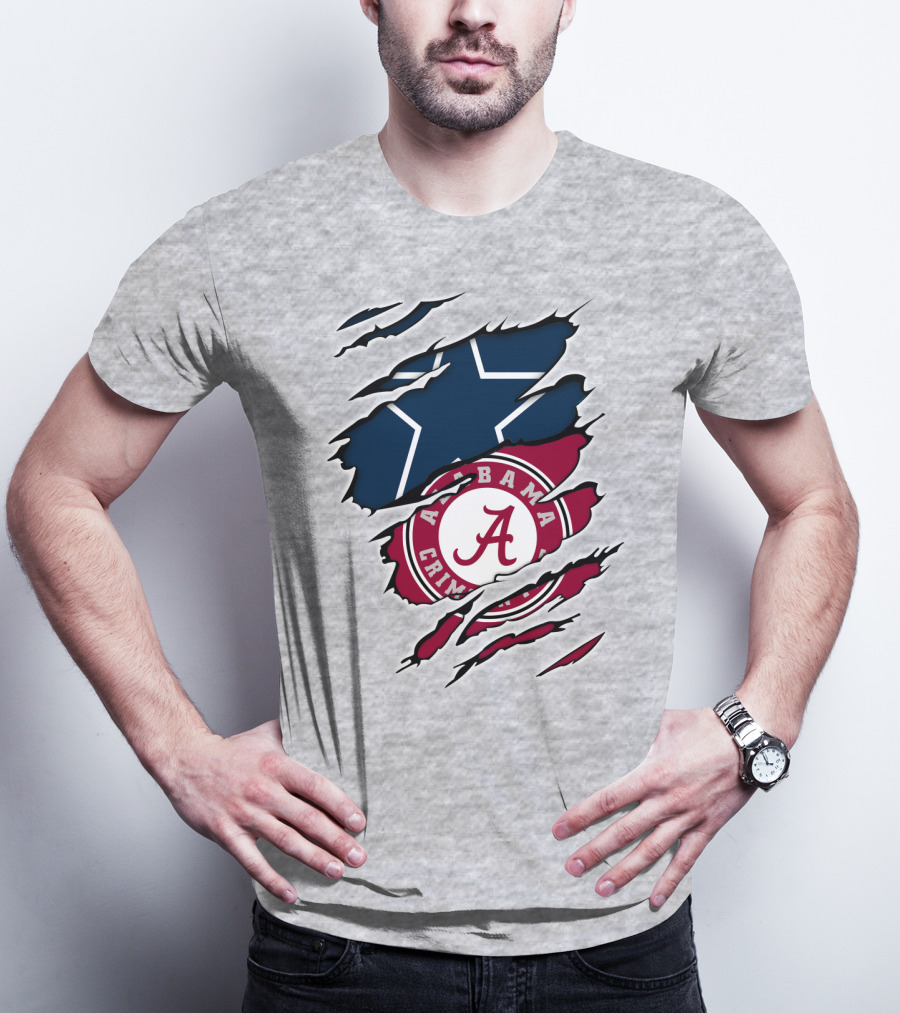 Alabama Crimson Tide Meets Dallas Cowboys Ripped T-Shirt