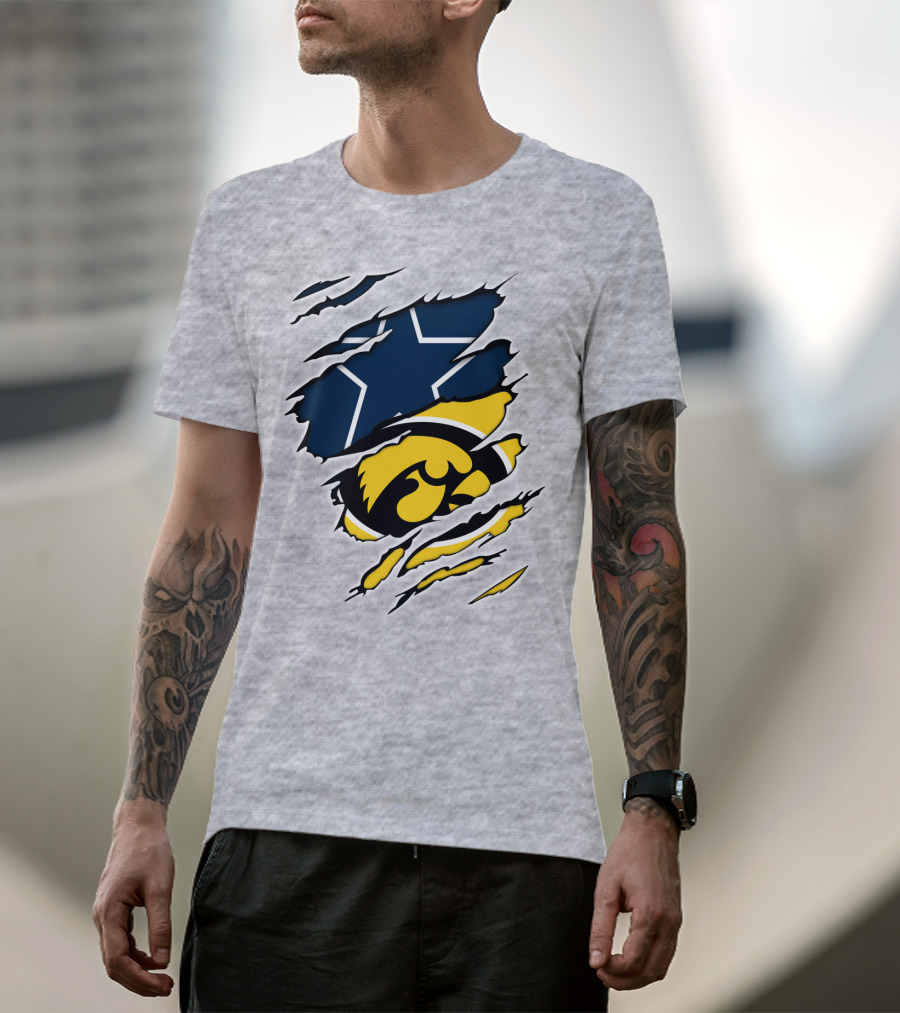 Cowboys Hawkeyes Cowboys Star And Tigerhawk Tear Combo T-Shirt