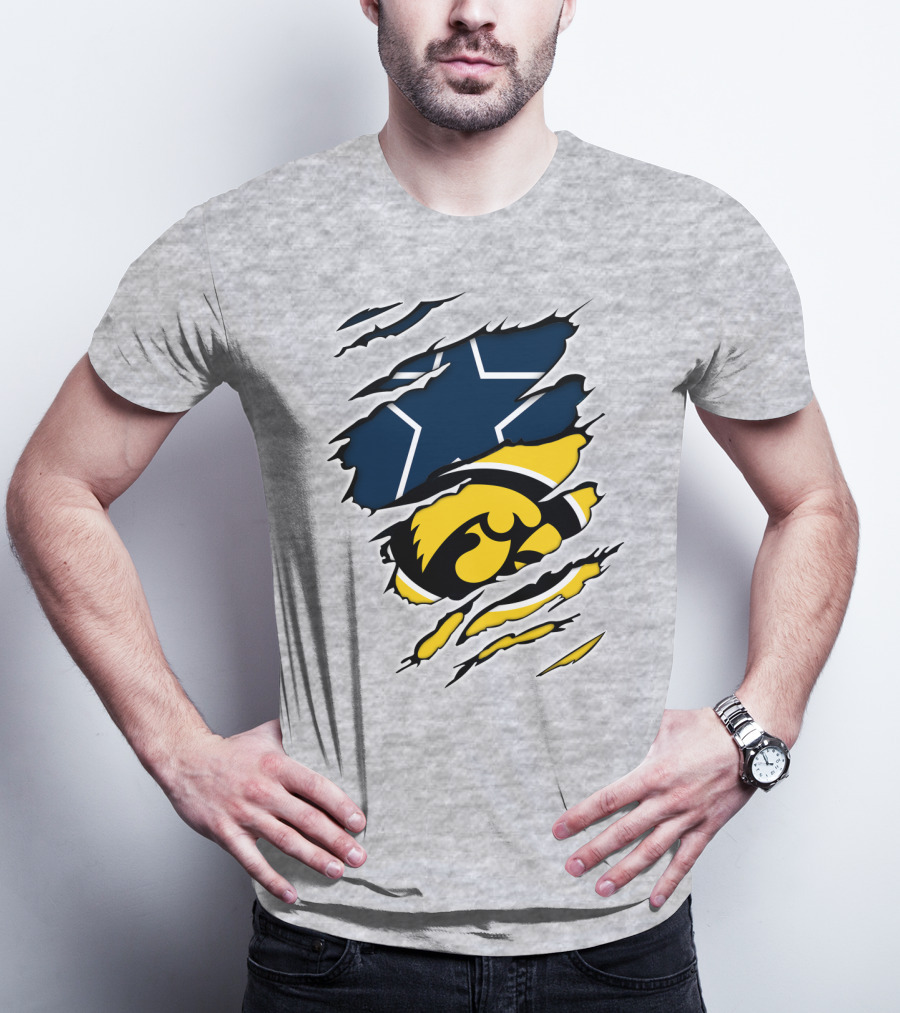 Cowboys Hawkeyes Cowboys Star And Tigerhawk Tear Combo T-Shirt