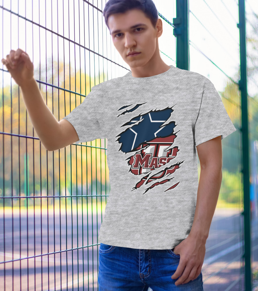 Massachusetts Cowboys Star Logo And UMASS Symbol Combo T-Shirt