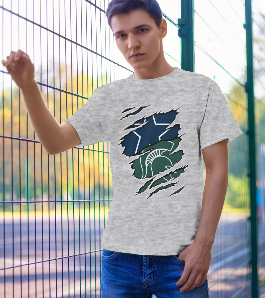 Cowboys Michigan State Spartans Star And Helmet Claw Marks T-Shirt