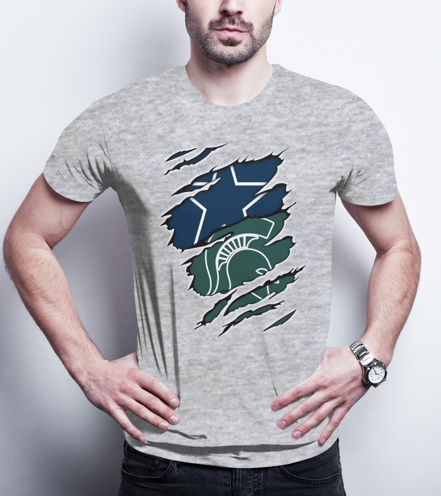 Cowboys Michigan State Spartans Star And Helmet Claw Marks T-Shirt
