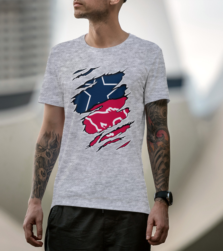 Texas Flag Ripped With SMU Mustangs T-Shirt