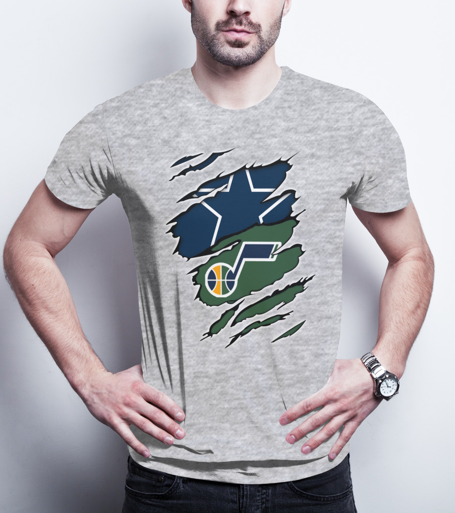 Cowboys Utah Jazz Crossover Logo Football Basketball Fan Combo T-Shirt