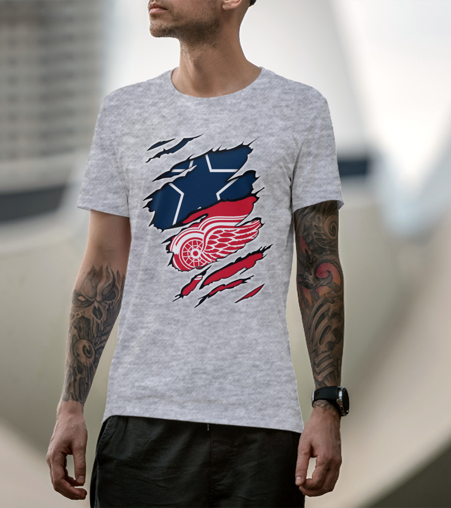 Cowboys Red Wings Dallas Detroit Fan Mashup T-Shirt