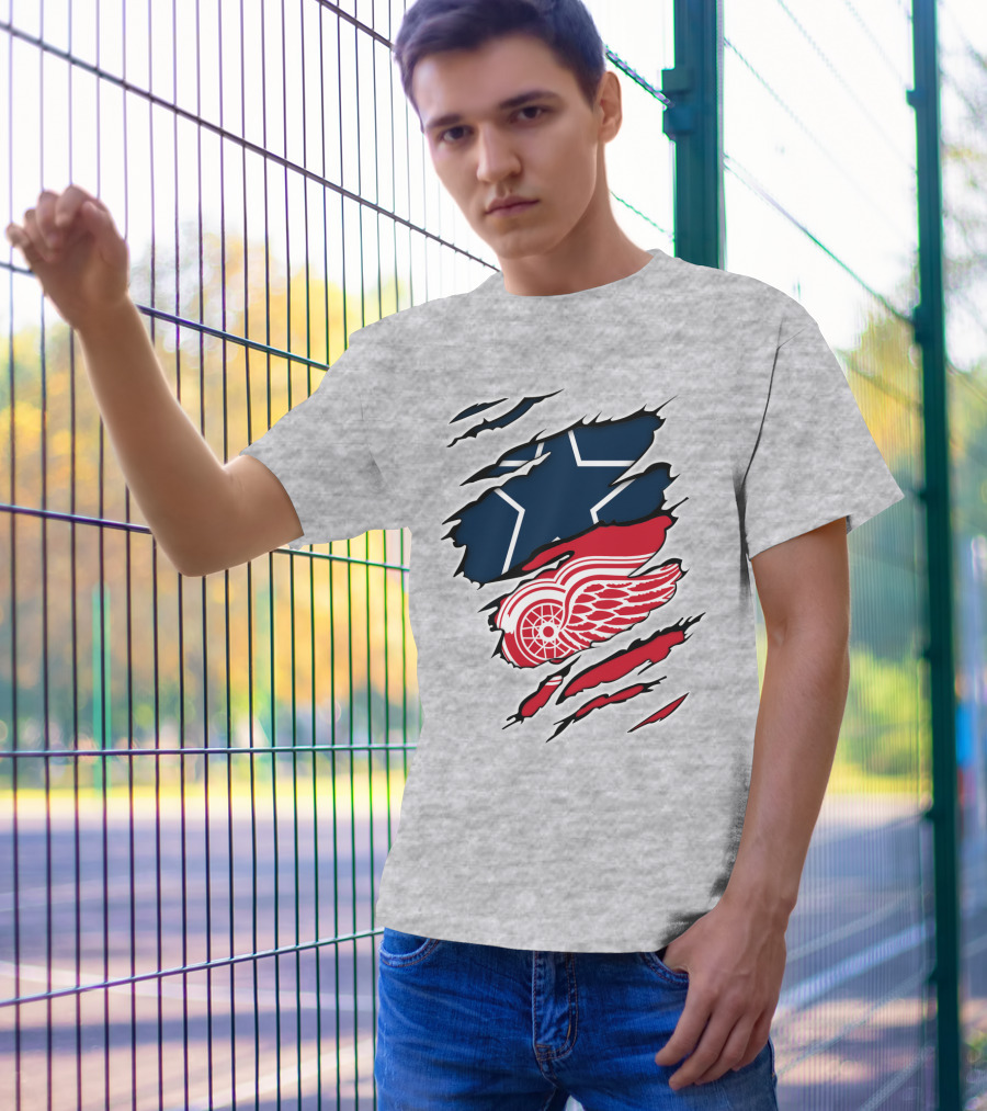 Cowboys Red Wings Dallas Detroit Fan Mashup T-Shirt