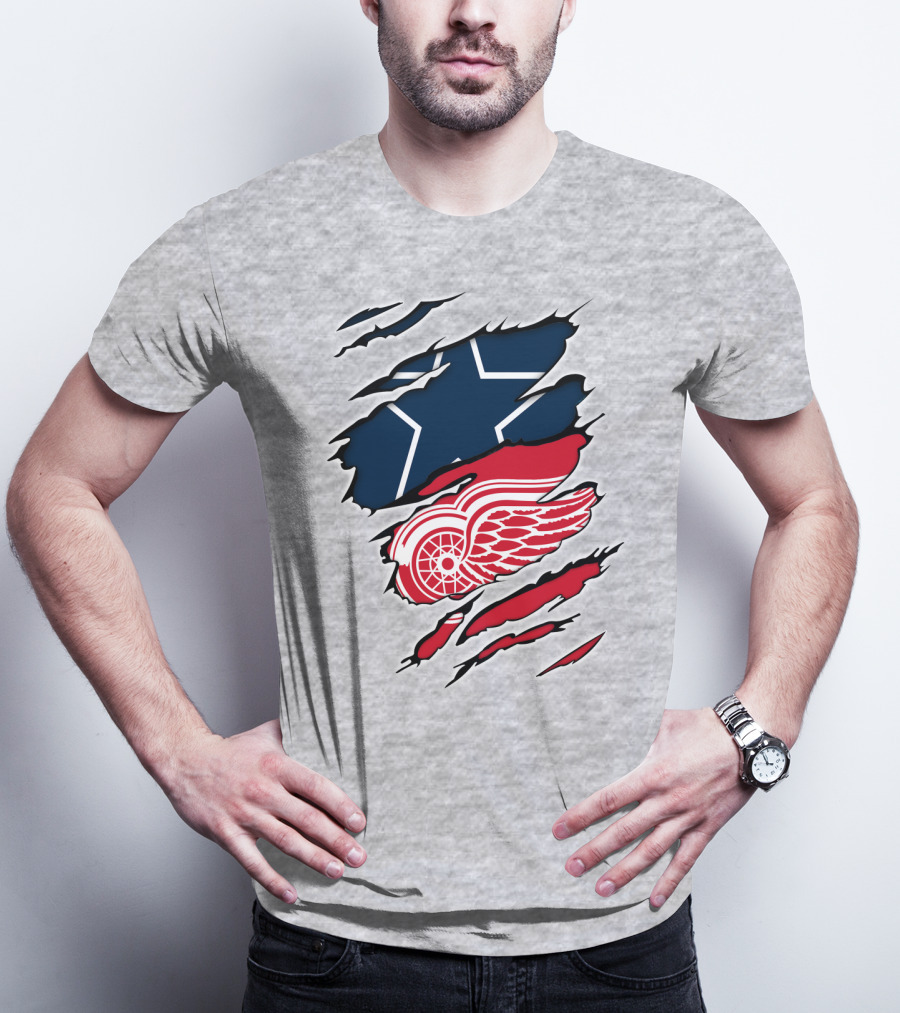 Cowboys Red Wings Dallas Detroit Fan Mashup T-Shirt