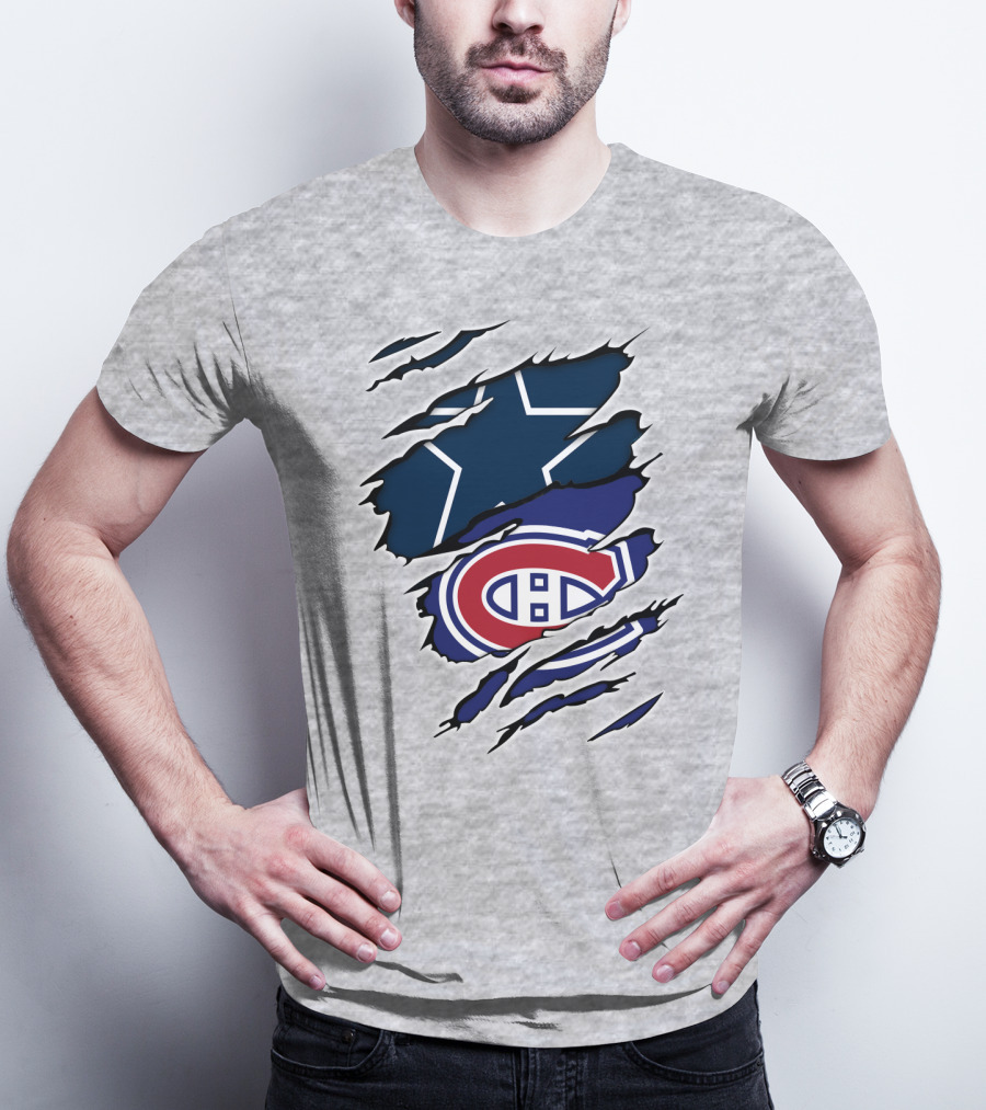 Cowboys Canadiens Logos Ripped T-Shirt