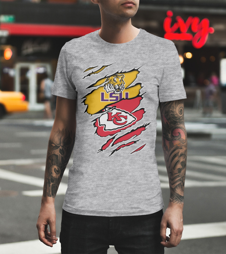 LSU Tigers Kansas City Chiefs Claw Marks Logo Blend T-Shirt