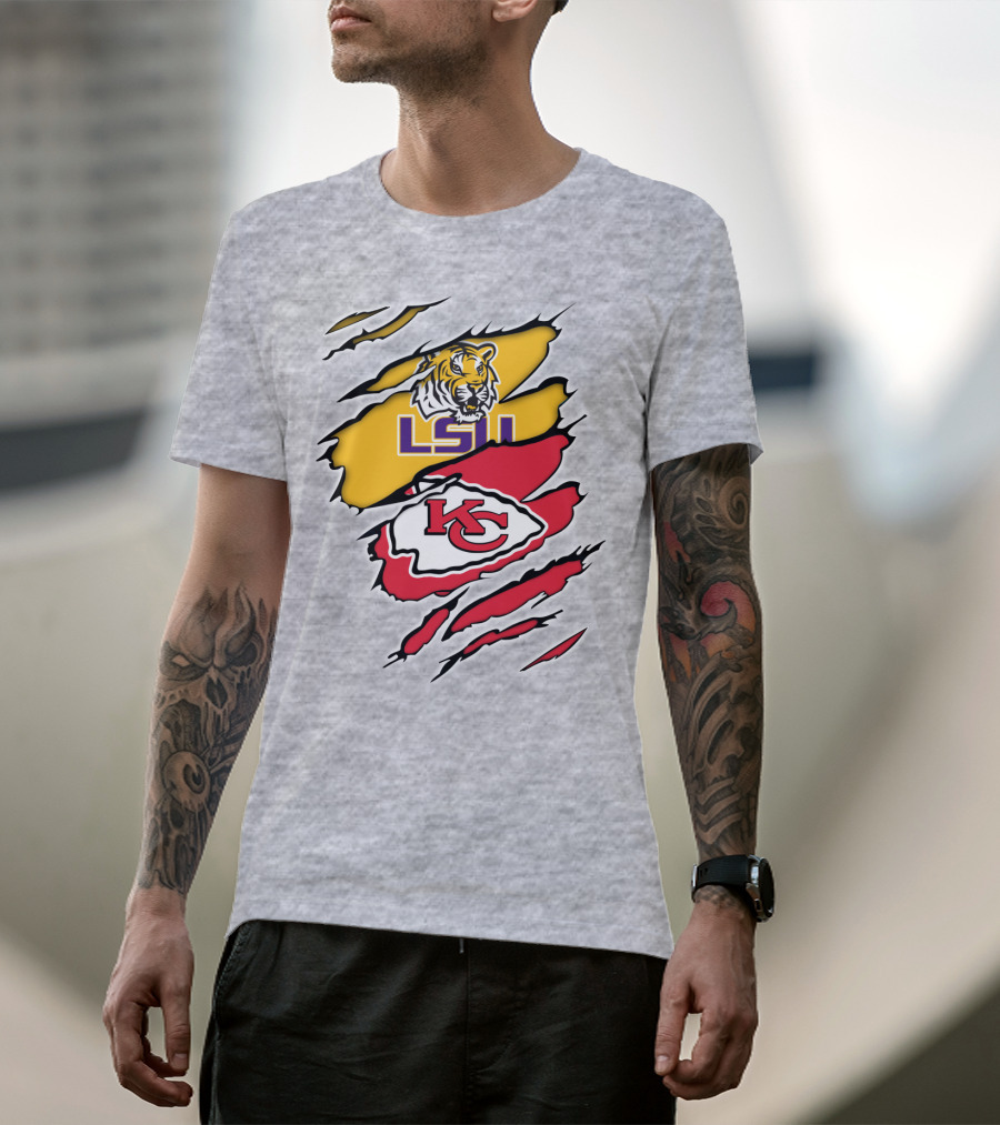 LSU Tigers Kansas City Chiefs Claw Marks Logo Blend T-Shirt