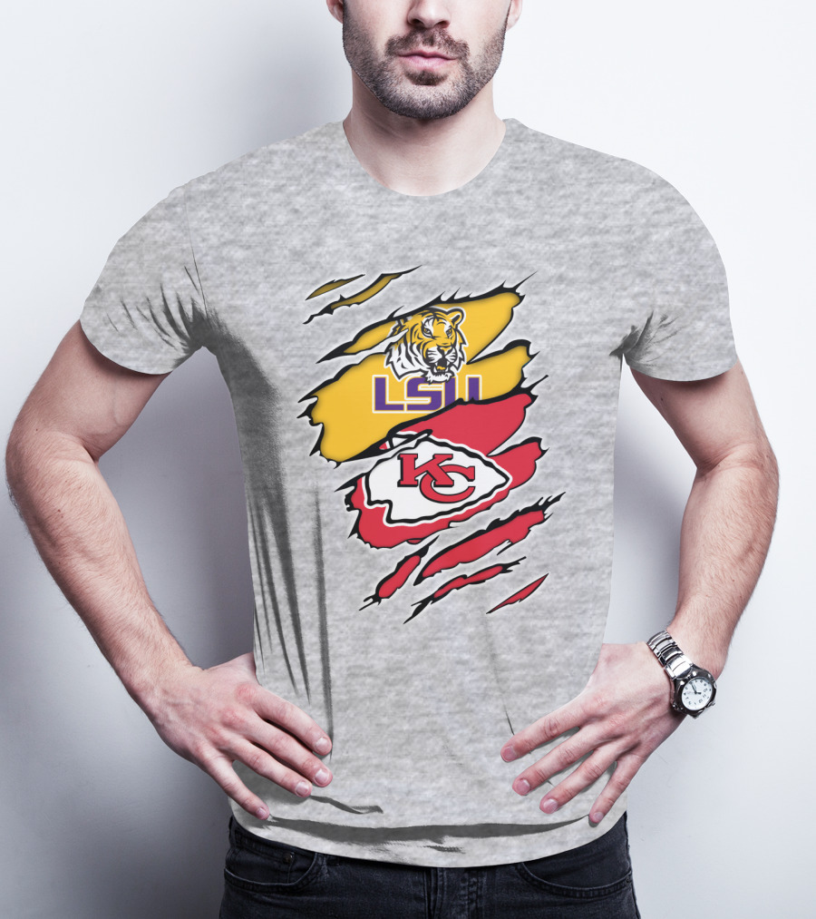 LSU Tigers Kansas City Chiefs Claw Marks Logo Blend T-Shirt