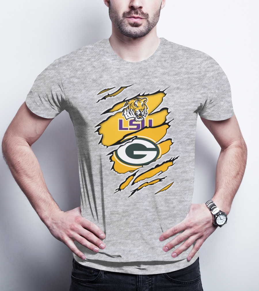 LSU Tigers Green Bay Packers Claw Marks T-Shirt