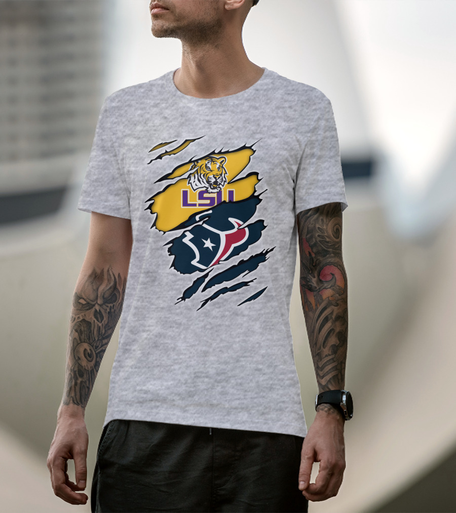 LSU Tigers And Houston Texans Split T-Shirt