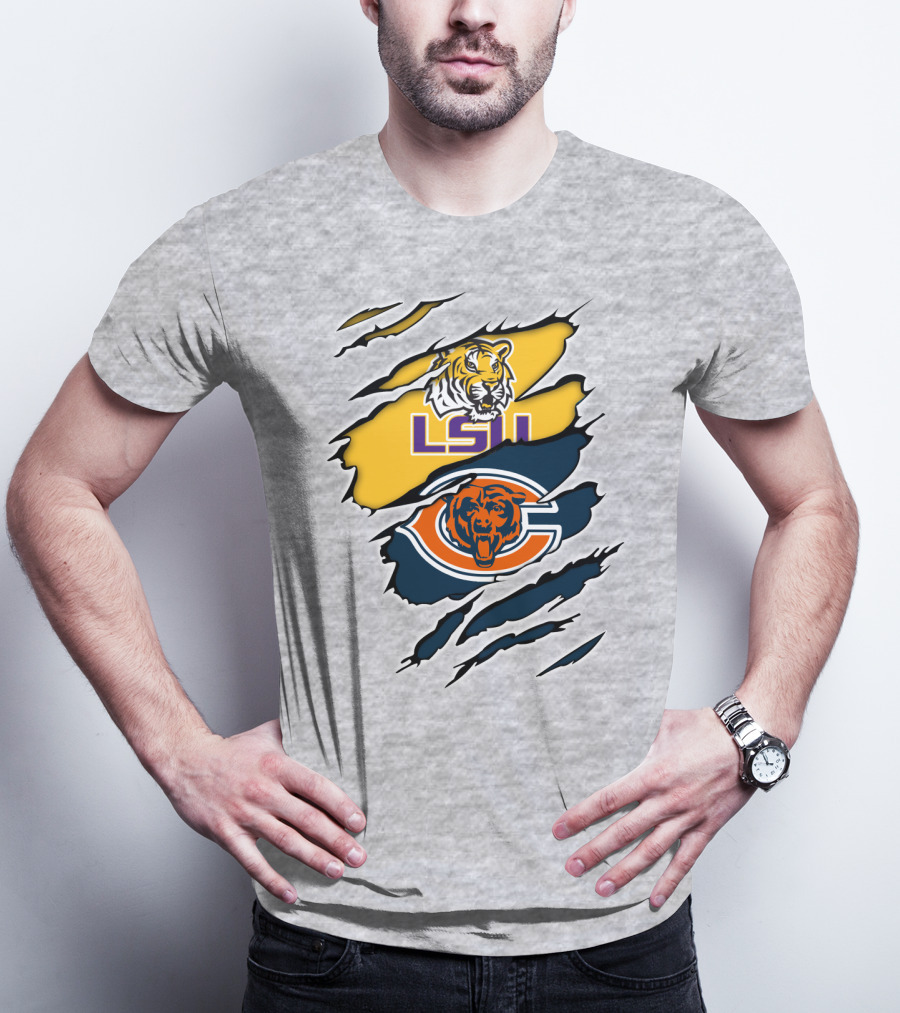 LSU Tigers Chicago Bears Claw Marks T-Shirt