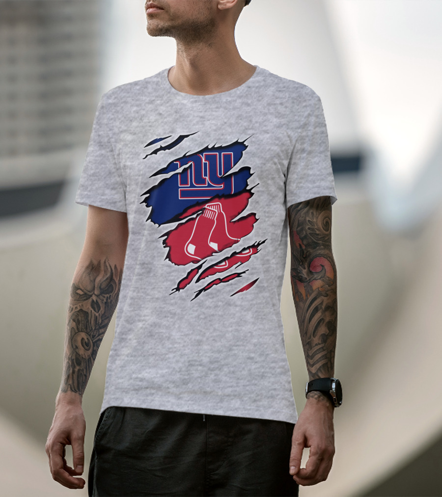 Giants Redsox NY Logos Dual Team Fusion T-Shirt