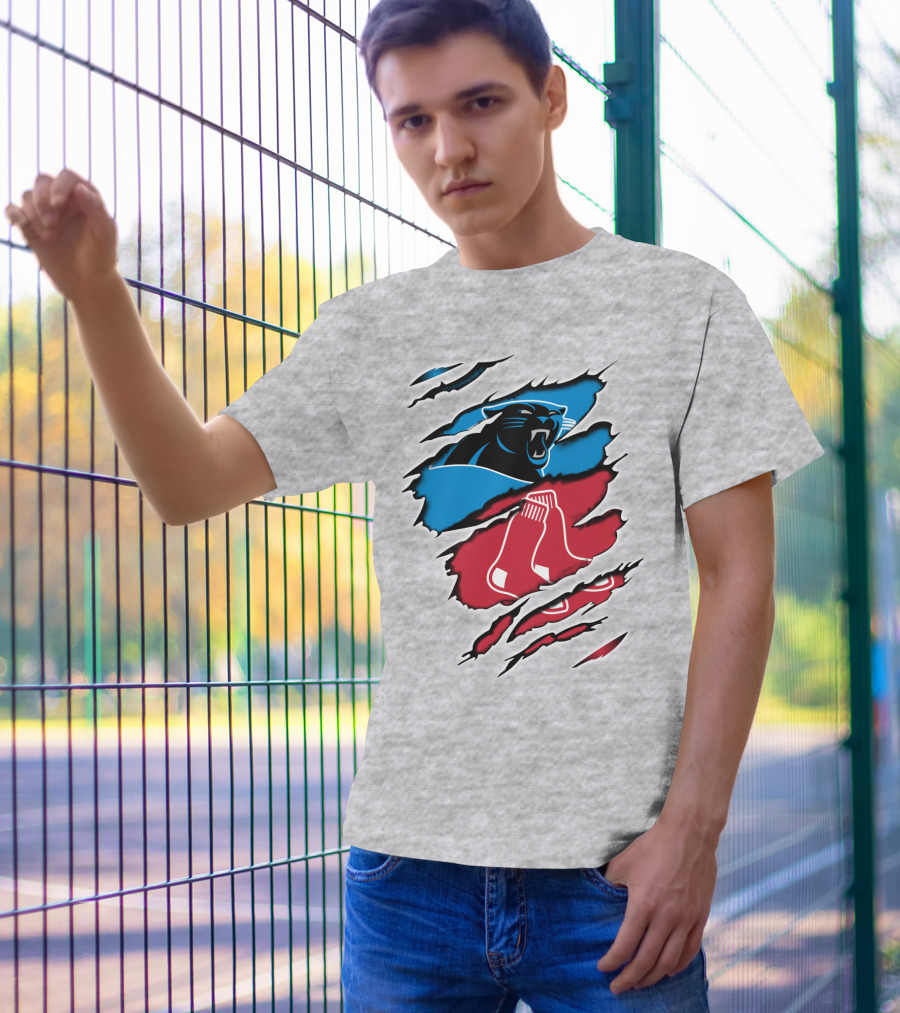 Panthers Red Sox Rip Design Blue Red T-Shirt