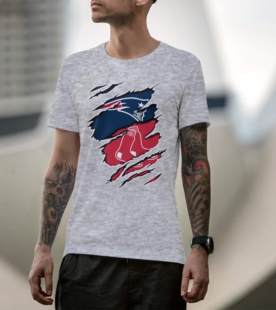 Patriots Red Sox Logos Torn T-Shirt