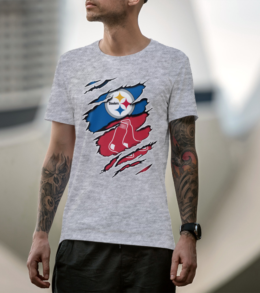 Steelers Redsox Logo Fusion Rip T-Shirt