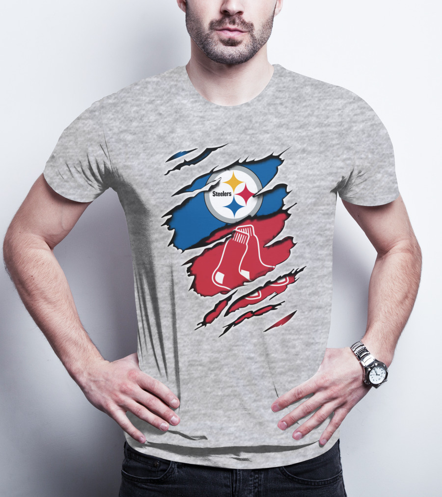 Steelers Redsox Logo Fusion Rip T-Shirt