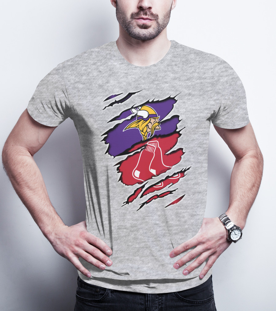 Vikings Redsox Logo Mashup Football Baseball Crossover T-Shirt