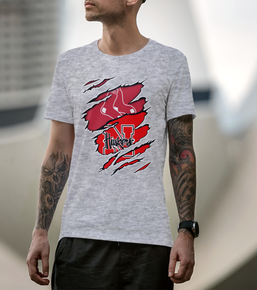 Huskers Red Sox Logo Mashup Nebraska N T-Shirt