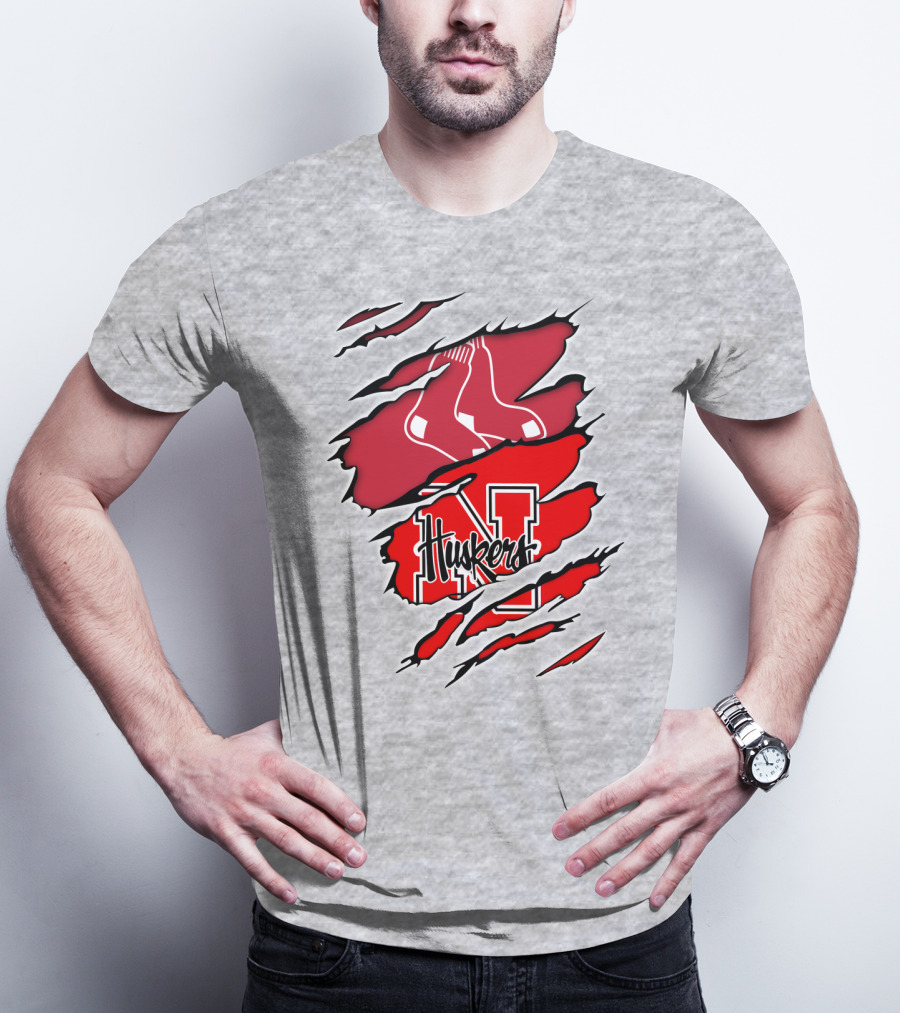 Huskers Red Sox Logo Mashup Nebraska N T-Shirt