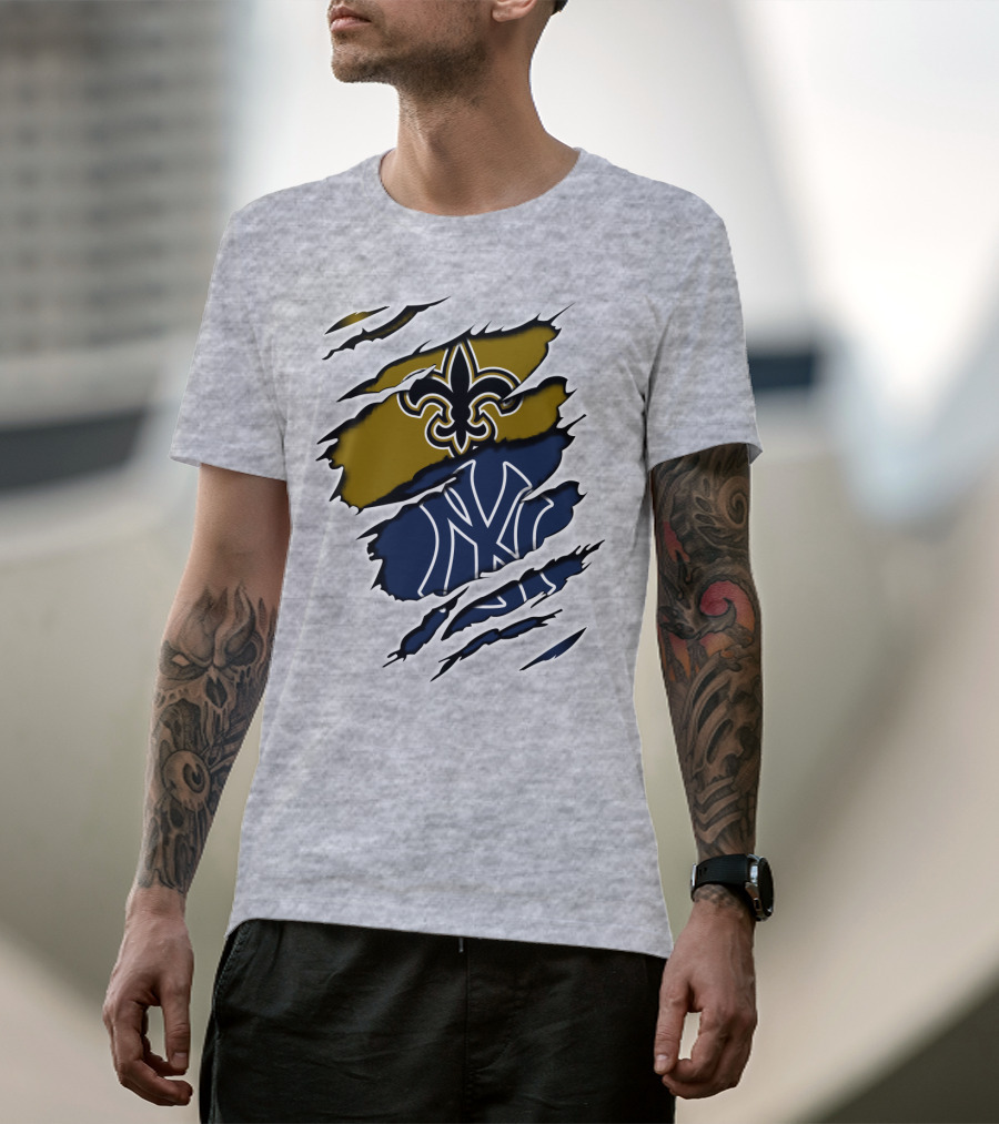Saints New York Yankees Fleur-De-Lis Ny Pinstripes Logos T-Shirt