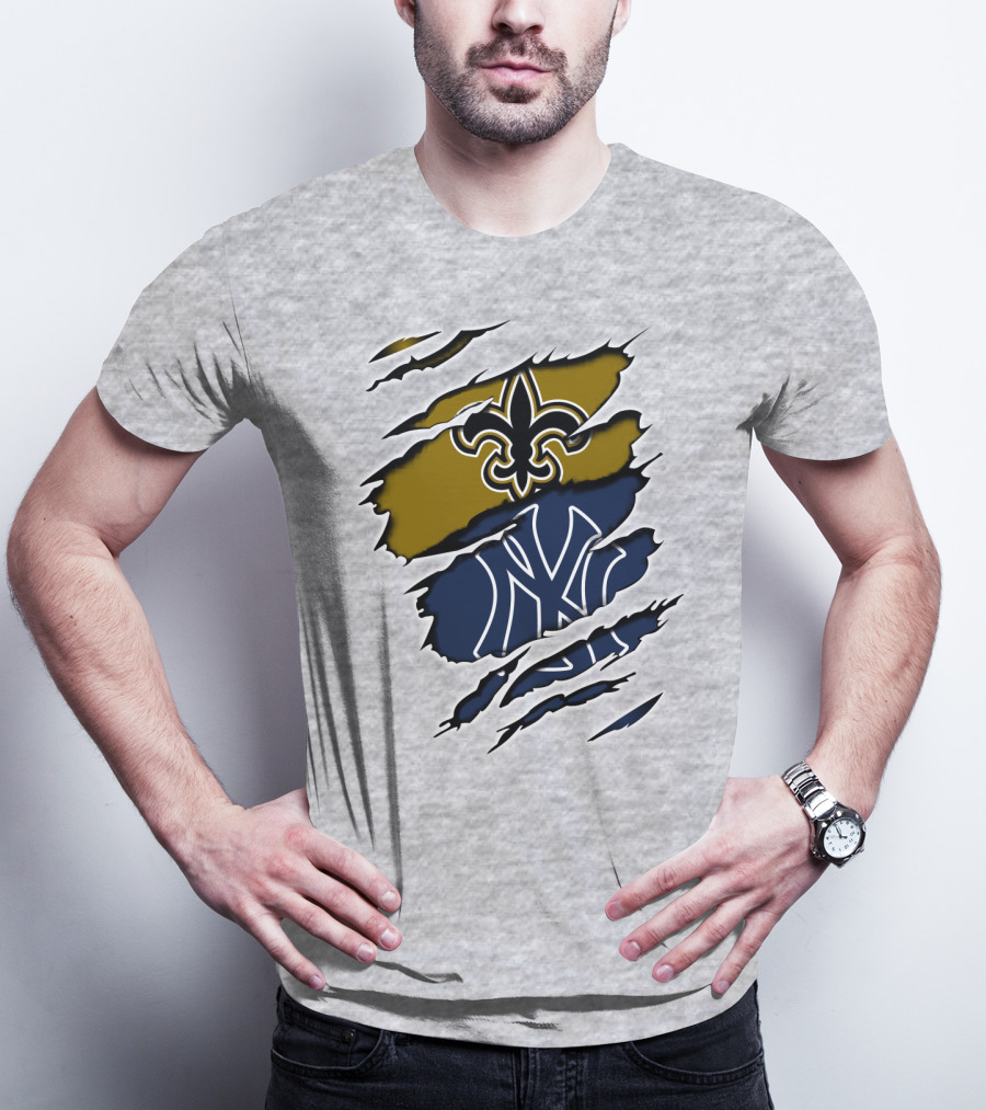 Saints New York Yankees Fleur-De-Lis Ny Pinstripes Logos T-Shirt