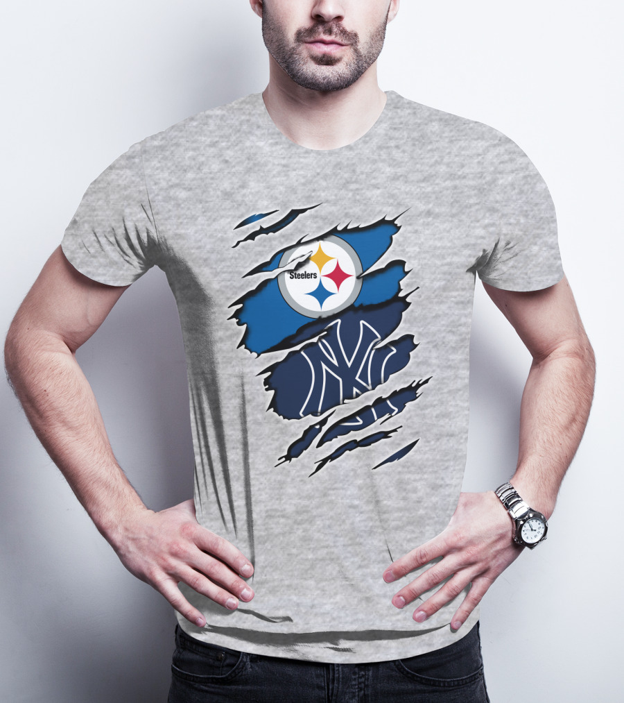 Steelers Yankees Logo Fusion Ripped Effect T-Shirt