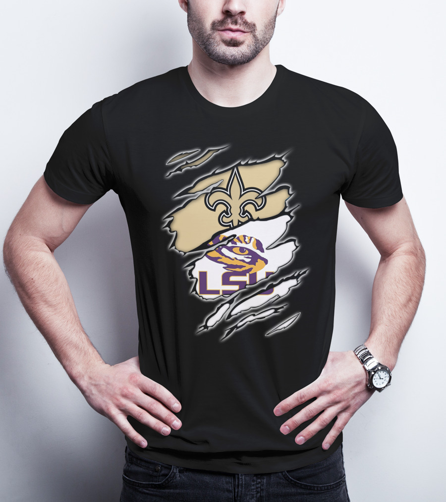 Saints Fleur-de-Lis And LSU Tigers Eye Logo Integration T-Shirt