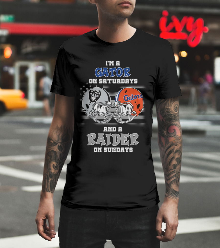I'm A Gator On Saturdays And A Raider On Sundays Gators Raiders Helmet T-Shirt