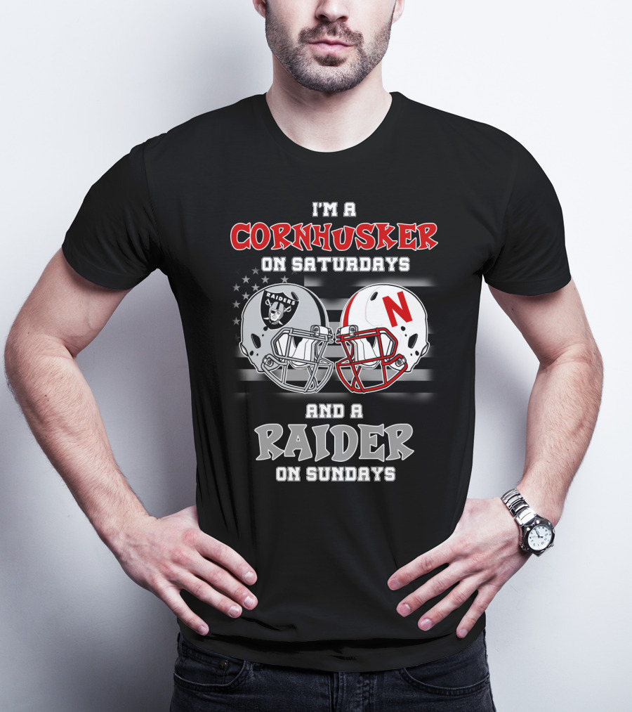 I'm A Cornhusker On Saturdays And A Raider On Sundays Raiders Nebraska Helmet T-Shirt