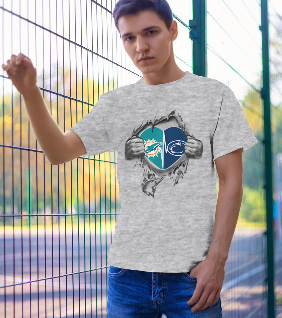 Dolphins Penn State Heart Torn Open T-Shirt