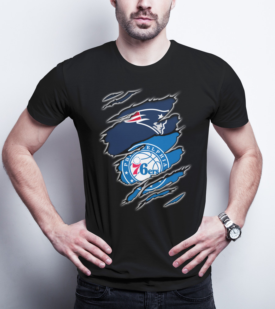 Patriots Philadelphia 76ers Logos Ripped T-Shirt