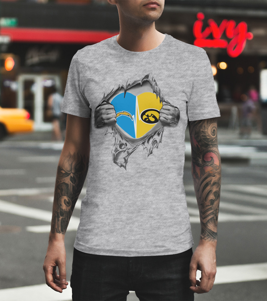 Hawkeyes Chargers Heart Logo Fusion Breaking Through T-Shirt