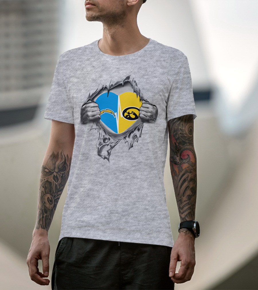 Hawkeyes Chargers Heart Logo Fusion Breaking Through T-Shirt
