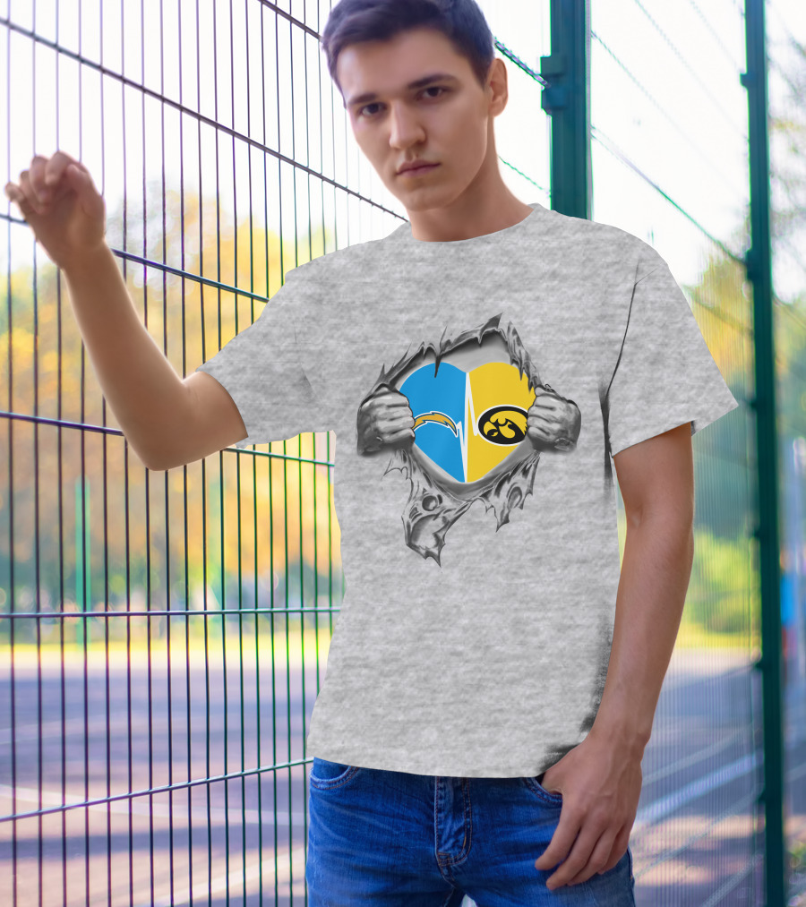 Hawkeyes Chargers Heart Logo Fusion Breaking Through T-Shirt