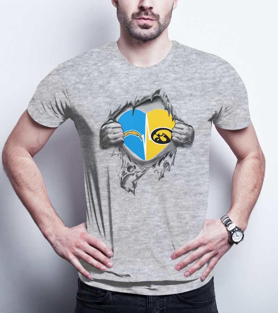 Hawkeyes Chargers Heart Logo Fusion Breaking Through T-Shirt