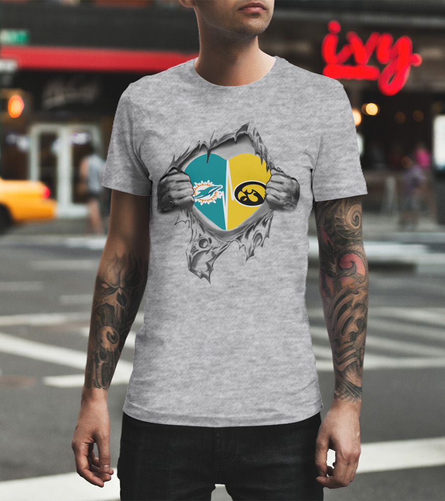 Miami Dolphins Iowa Hawkeyes Heart T-Shirt