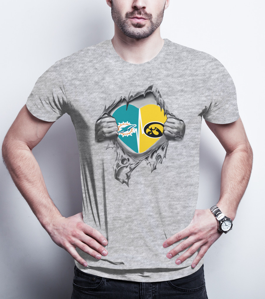 Miami Dolphins Iowa Hawkeyes Heart T-Shirt