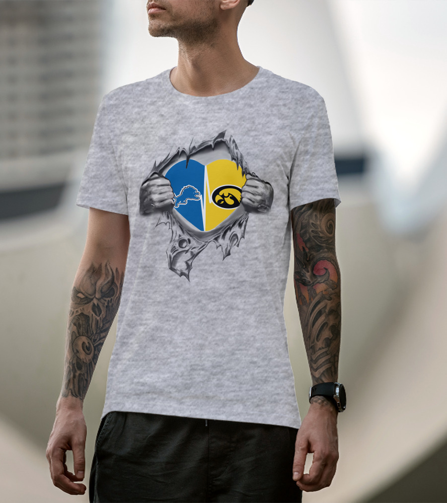 Detroit Lions Iowa Hawkeyes Heart Torn Ripped Reveal T-Shirt