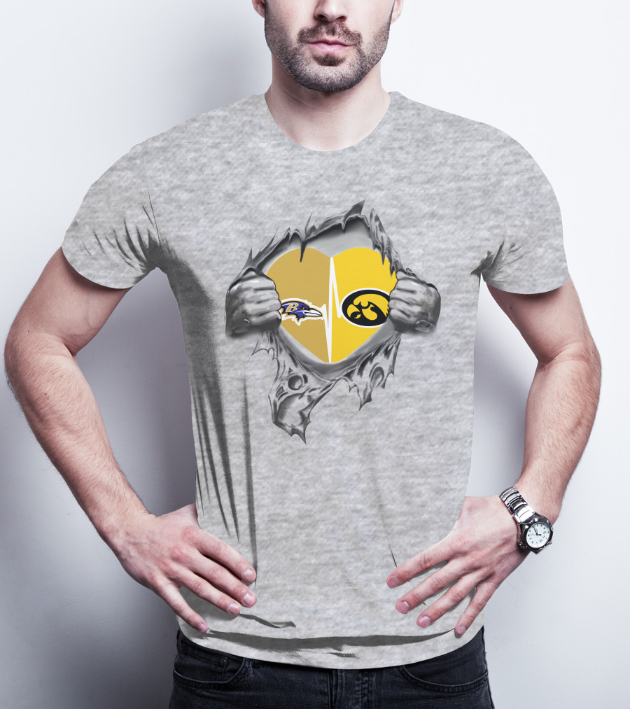 Hawkeyes Ravens Heartbeat Logo Fusion T-Shirt