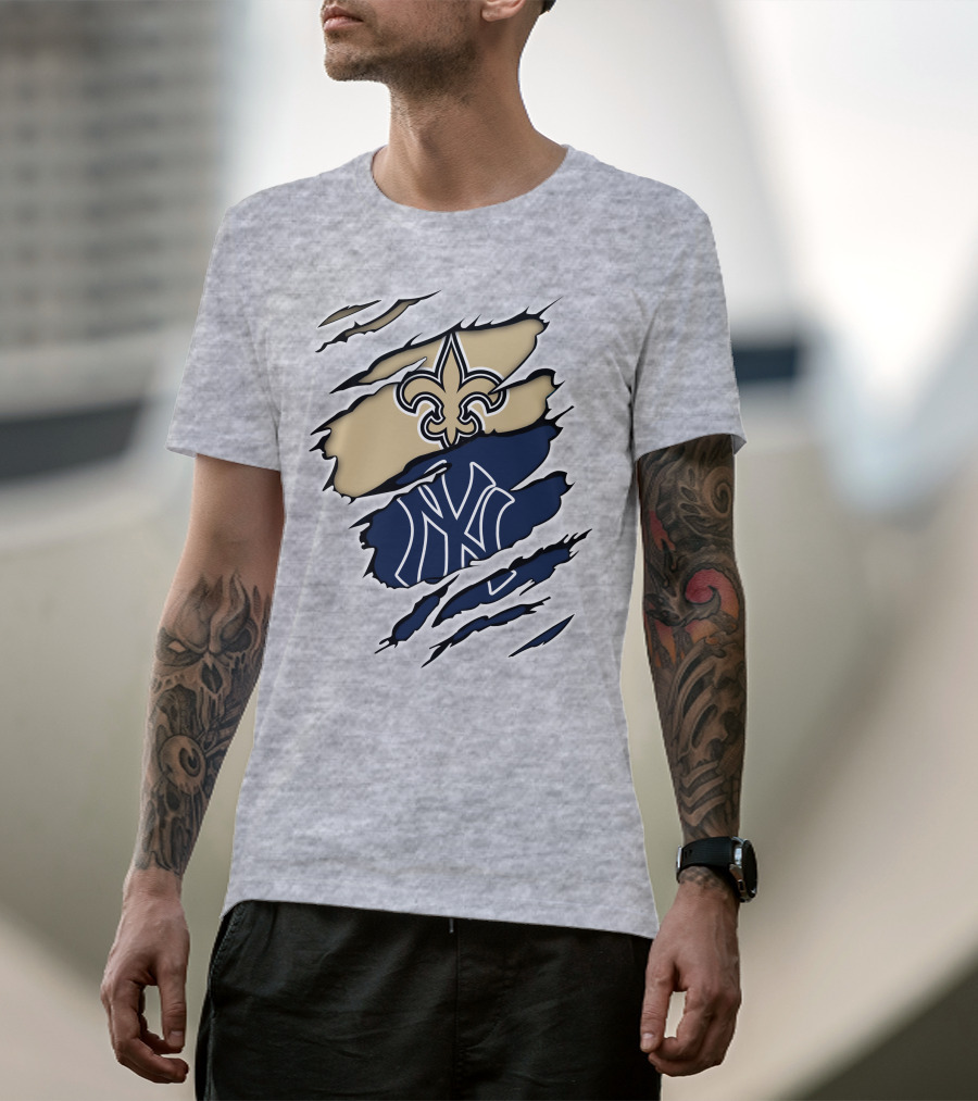 New Orleans Saints And New York Yankees Logo Fusion T-Shirt