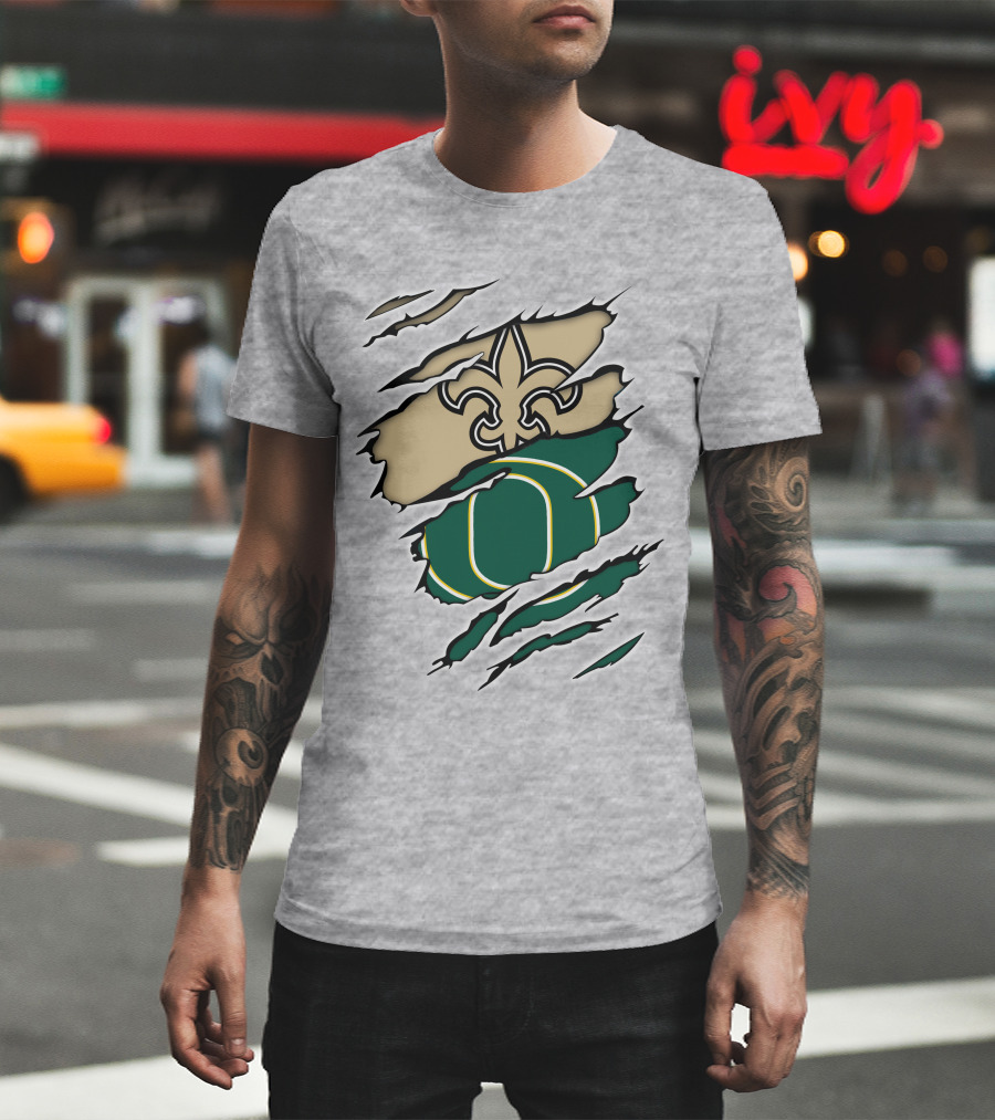 Saints Ducks Logo Fusion Fleur-de-Lis And Oregon Intertwined T-Shirt