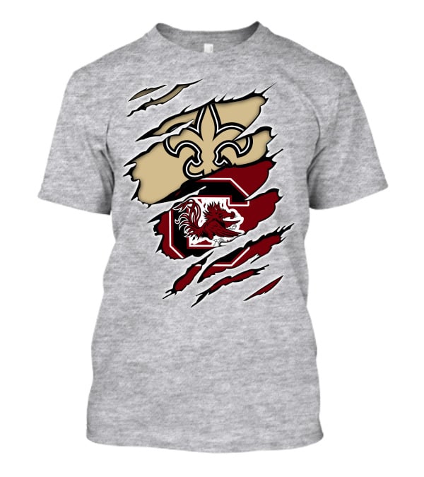 Saints Gamecocks Logo Crossover With Fleur-de-Lis And Fighting Rooster T-Shirt