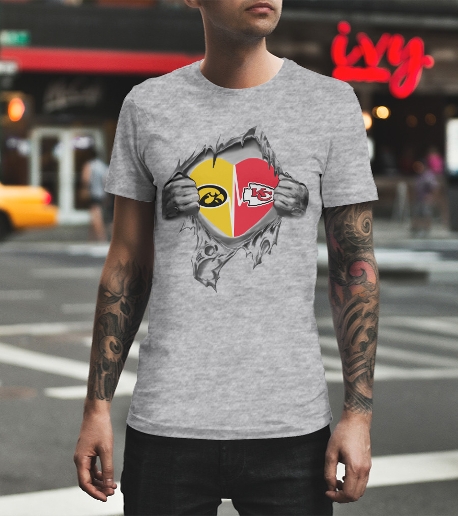 Chiefs Hawkeyes Heart Split Kansas City Iowa Football Passion T-Shirt